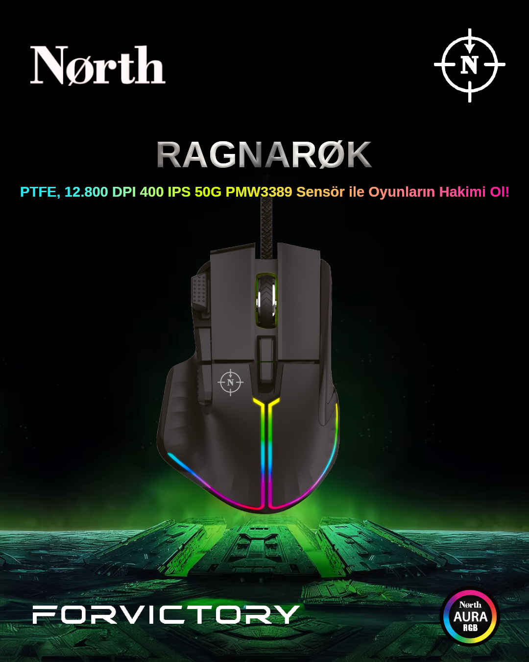 North Ragnarok RGB 12.800 DPI 400 IPS 50G Profesyonel Makrolu Gaming ...
